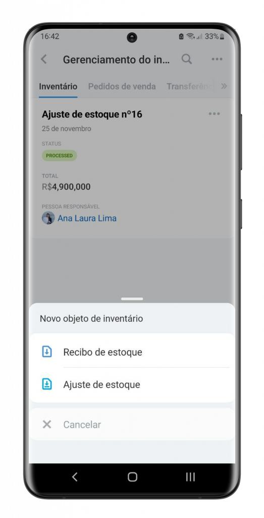 Gerenciamento do inventário no aplicativo móvel
